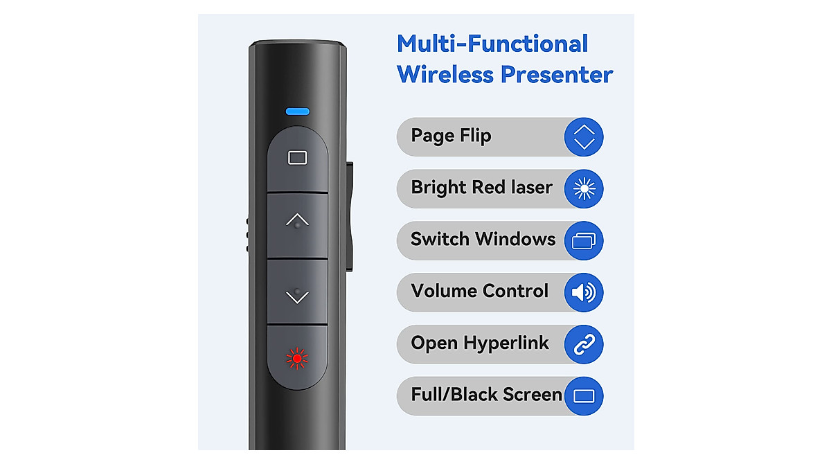 Wireless Presentation Clicker with Red Laser & Volume Control