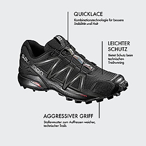 Salomon Men's Speedcross 4 Trail Running, Black/Black/Black Metallic, 12