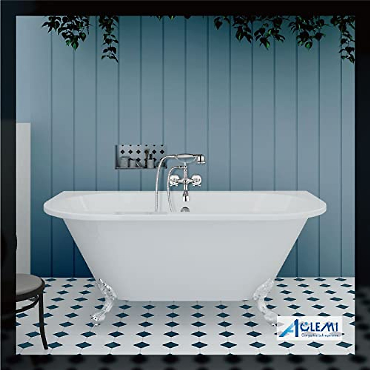 Aolemi Wall Mount Bathtub Faucet with Handheld Shower Polish Chrome Double Cross Handle Mixer Tap with Telephone Shaped Hand Sprayer Vintage Tub Filler