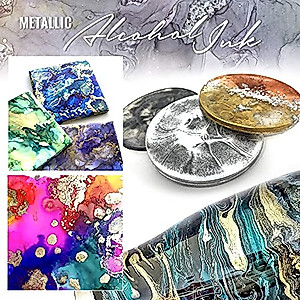 Pixiss 25 Pack Large Alcohol Inks 0.5oz Bottles and Pixiss Metallic Alcohol Inks (Pearl, Gold, Silver, Gunmetal, Copper)