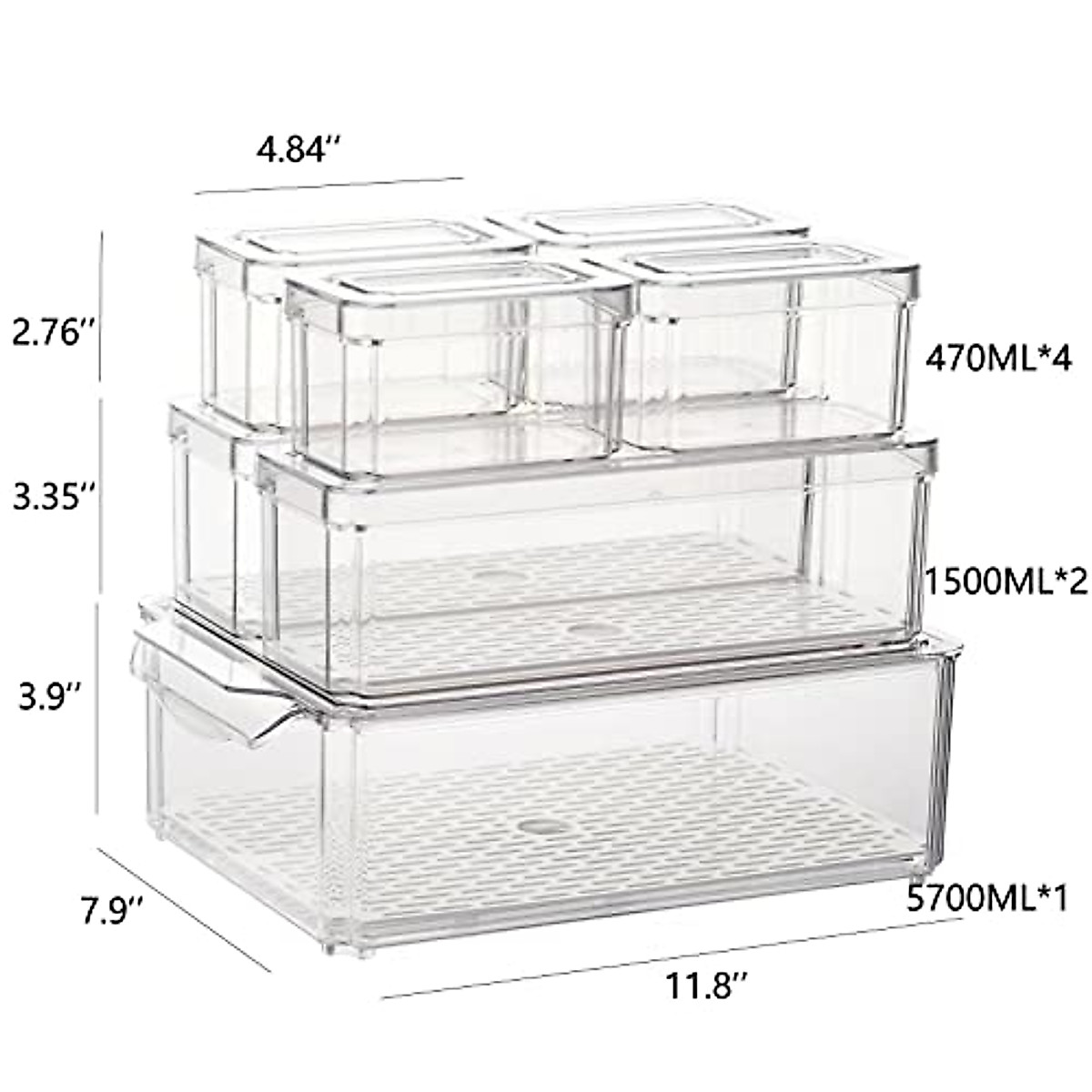 Yustuf 7-pack Stackable Refrigerator Organizer Bins with 3 Liners, Fridge Organizers and Storage Clear Plastic Pantry Organization and Storage Bins with Lids Fruit Vegetable Storage Containers
