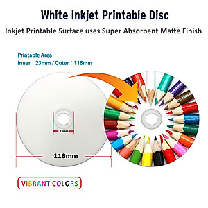 Vinpower Digital DVD-R 4.7GB 16x White Inkjet Printable Hub Recordable Media - 100 Disc Cake Box Spindle