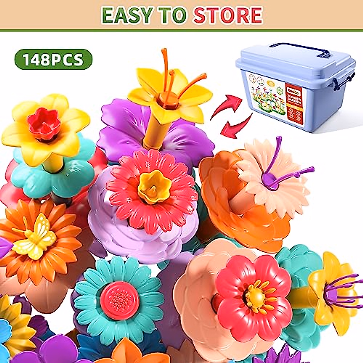 Garbo Star Flower Garden Building Toys for 3 4 5 6 Year Old Girls, Educational Activity Preschool Birthday Gifts for 3 4 5 Year Old Girls, Building Stem Toys for Kids Toddlers Ages 3-5