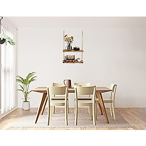 CORE ART Hanging Shelves for Wall Boho Window Plant Rope Shelves, Macrame Wall Hanging Shelf Wooden, Brown Rustic Set of 2