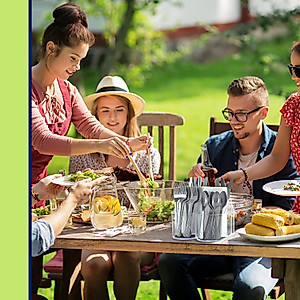 Friwer 5 Compartment Classic Acrylic Napkin Holder with Cutlery Organizer Caddy Bin, For Spoons, Forks, Knives & Cups, Indoor/Outdoor Use