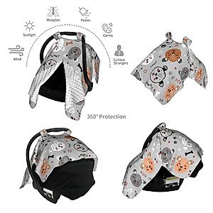 Rutiea Funny Puppy Heads Car Seat Cover for Babies, Peekaboo Opening Minky Carseat Canopy Stroller Cover for Newborn, Mom Nursing Breastfeeding Covers, Blanket for Infant Toddler