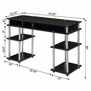 Convenience Concepts Designs2Go No Tools Student Contemporary Office Desk and Vanity with Shelves, 47.25" L x 15.75" W x 30" H, Black