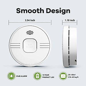 Smoke Detector with Photoelectric Sensor, Fire Alarms Smoke Detector 10 Year Battery Operated with LED Indicator & Silence Button, Smoke Alarm for Home and Kitchen GW208B, 4 Packs