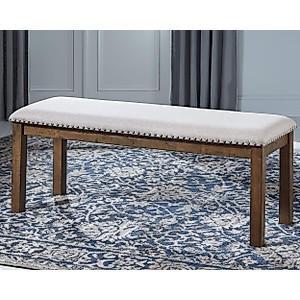 Signature Design by Ashley Moriville Casual Rustic Upholstered Dining Bench, Grey & Brown
