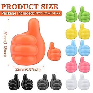 CfoPiryx 16pcs Self Adhesive Thumb Hook, Silicone Wall Storage Cable Clip, Removable Self Adhesive Thumb Hook Holder Cable Clip Organizer Hook for Cable Clip Key Makeup Brush(Size:16pcs)