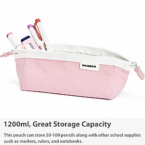SPACEMATE Pencil Case Pouch Bag School Supplies for Girls, Cute Aesthetic Corduroy Pen Case, Simple Large Big Capacity Zipper Stationery Bag for Women Teen Adults, Pink, 1200ml