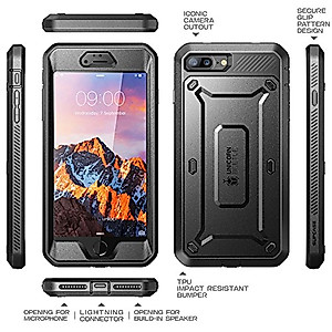 SupCase Unicorn Beetle Pro Series Case Designed for iPhone 7 Plus, iPhone 8 Plus Case, with Built-in Screen Protector Full-Body Rugged Holster Case for iPhone 7 Plus/iPhone 8 Plus (Black)