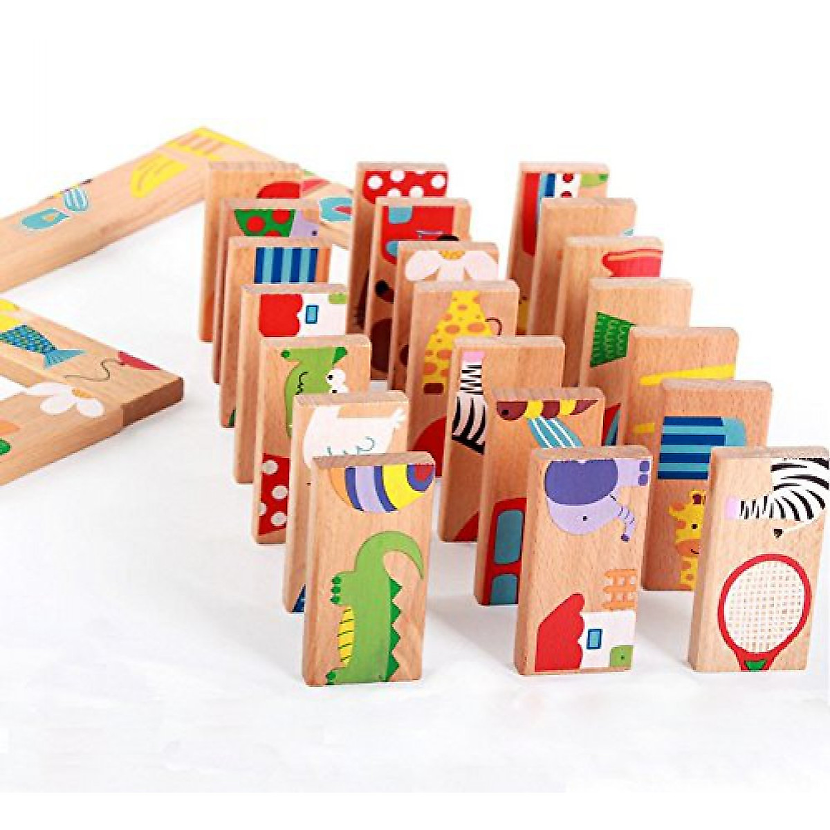 GracesDawn 28 Pcs of Educational Wooden Toy Domino Animal Puzzles Kids Game Gift