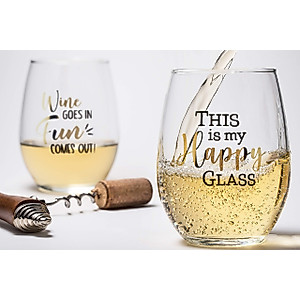Lillian Rose Wine Glass Set with Fun Sayings, 4.75", Clear
