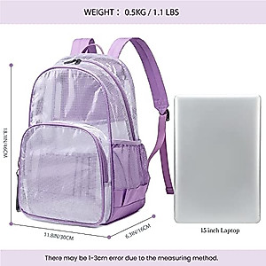 Mygreen Clear Transparent PVC School Backpack, Heavy Duty Clear Backpack with Laptop Compartment for Work, Security, Sporting Events (Purple, Large)