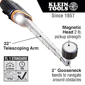 Klein Tools 56027 Telescoping Magnetic LED Light and Pickup Tool for Work and Outdoor Hiking, Camping