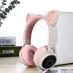 KK KIMKEN Cat Ear Headphones – Kids Headphones Bluetooth – Wireless Headphones for Girls – Foldable and Portable Cute Headphones – Volume Control and LED Light – Stable Connection and Clear Sound
