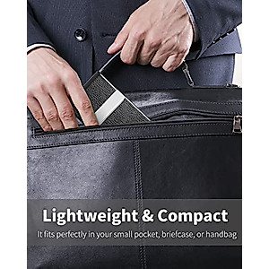 DMFLY Business Card Holder Case - PU Leather Business Card Case Name Card Holder Slim Metal Pocket Card Holder with Magnetic Shut, Black
