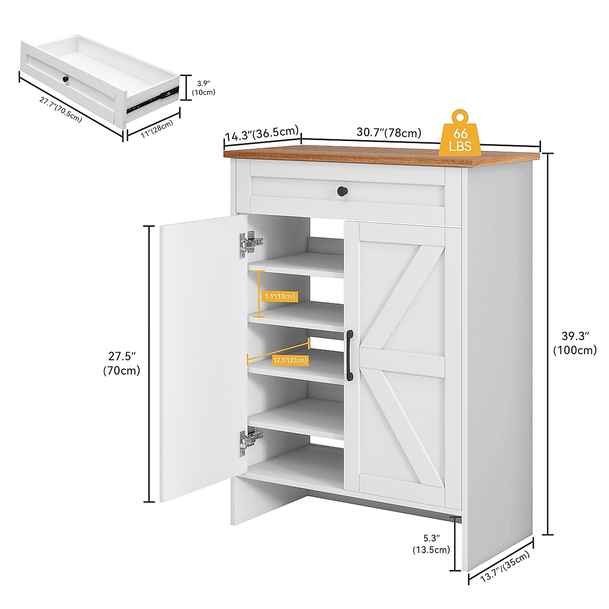 DWVO 6-Tier Shoe Storage Cabinets with Doors, Shoe Cabinet with Drawer & Adjustable Shelves for Entryway, Shoe Storage Organizer with Induction Strip for Hallway, Living Room (White)