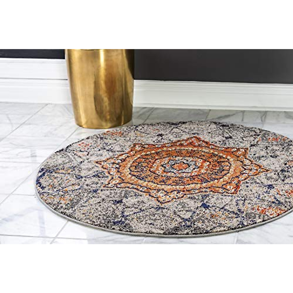 Unique Loom Vita Collection Modern Over-Dyed Center Medallion Vintage Area Rug, 8 ft x 8 ft, Gray/Ivory