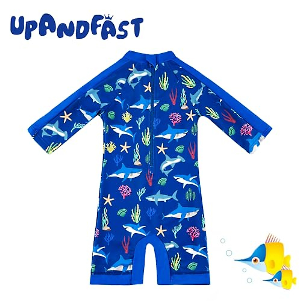 upandfast Baby Boy Swimsuit with Snap Bottom UPF 50+ Sun Protection Toddler One Piece Swimwear (Blue Shark, 9 Months)