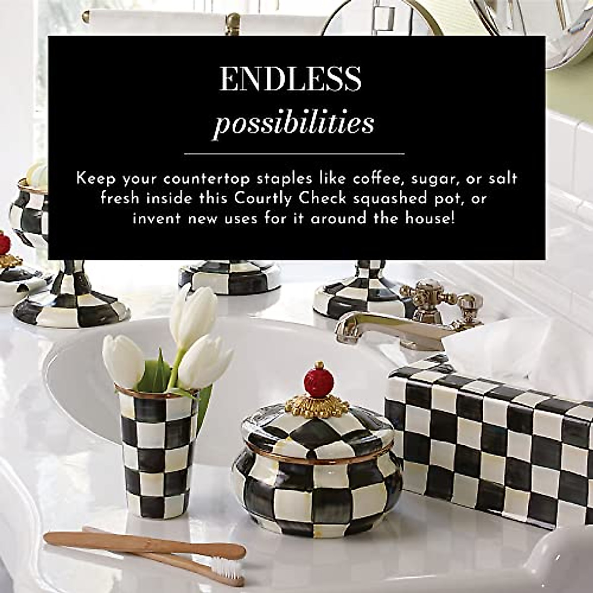 MACKENZIE-CHILDS Courtly Check Squashed Pot, Cute Tea Storage, Flour or Sugar Container