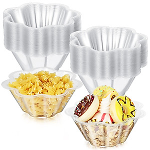 150 Pcs 8.45 oz Clear Plastic Dessert Cups Flower Shape Ice Cream Bowls Flower Dessert Bowls Floral Appetizer Cups Disposable Flower Plastic Bowls for Serving Parfait Fruit Salad Sundae Chocolate