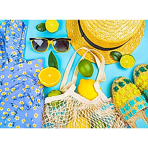 WHITEWRAP Cotton Mesh String Reusable Bag Long Handle Net Tote Bag| 13"x14" | 2-Pack | Natural | Reusable Grocery Bags, Vegetable Bag, Shopping bag, Hand bag