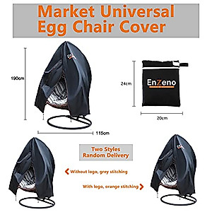 Enzeno Patio Egg Chair Cover with Waterproof Zipper （75x45inch）, Outdoor Furniture Hanging Swing Egg Chair Cover Waterproof Anti-dust with 210D Oxford Fabric, Fits Most Single Swing Egg Chair