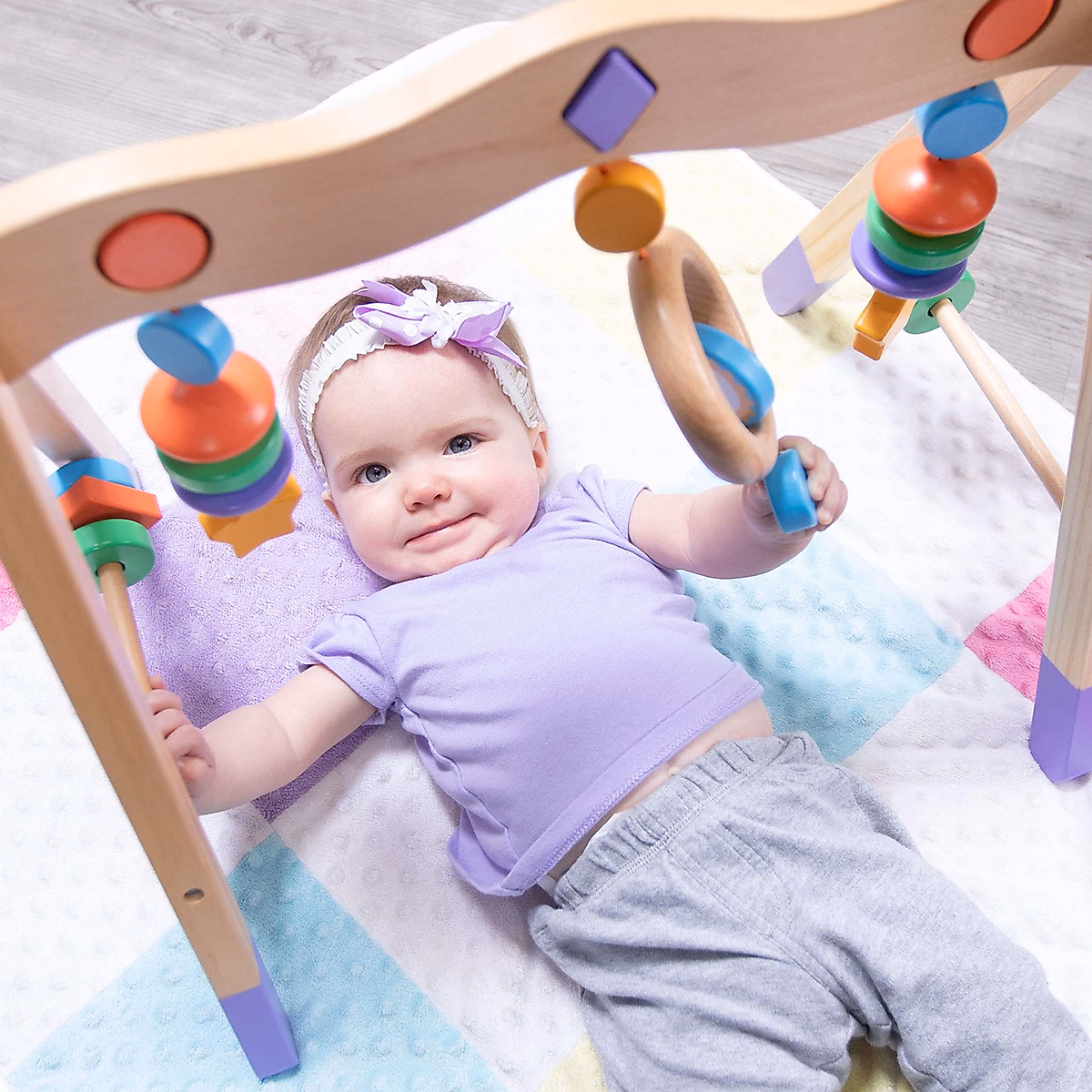 Little Olympians Wooden Baby Gym - Child Activity Center Newborns & Early Infants - Wood Mobile Interactive Play Station for Tummy Time - Educational & Developmental Learning Toys, Ages 0-5 Months