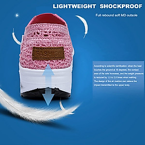 Women's Floral Embroidery Lace Mesh Air Cushion Sneakers,Comfortable Orthopedic Diabetic Walking Toning Shoes Breathable Slip On Platform Loafers Casual Fashion Rocker Shoes (Black 01,6)