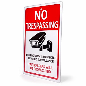 Bolthead Industrial No Trespassing Sign 3-Pack | 18inches x 12inches Reflective Video Surveillance Pre-Drilled Metal Industrial Warning Sign for Private Property, Parking Lots, Home Driveways, Yards, Businesses, Security Cameras