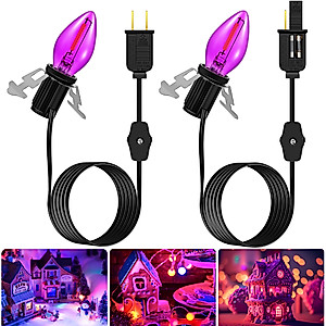 Enhon 2 Pack Accessory Cord with 1 LED Light Bulb, 6ft Black Cord with On/Off Switch for Halloween Pumpkin, Blow Mold, Craft Projects, Paper Lantern, Village House, Holiday Ceramic Trees (Purple)