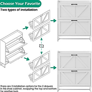 Betterhood Shoe Storage Cabinet with 2 Flip Drawers, Entryway Slim Shoe Rack Cabinet, Freestanding Hidden Shoe Organizer Cabinet with Metal Legs, White