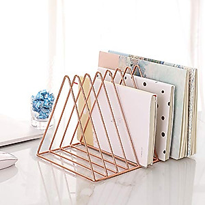 Sooyee 9 Slot Rose Gold Magazine Holder,Desktop File Sorter Organizer Triangle Bookshelf Decor Home Office