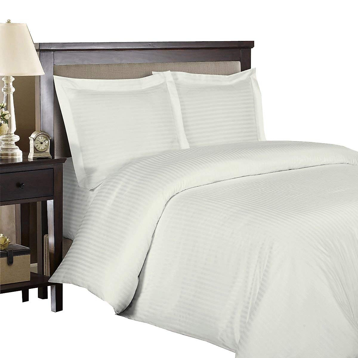 Royal Hotel's Striped Duvet Covers 100% Cotton Soft and Breathable Cotton 300 Thread-Count 3pc Duvet-Cover with Button Closure, Striped Comforter Cover Set, King/California-King Size, Ivory-Cream