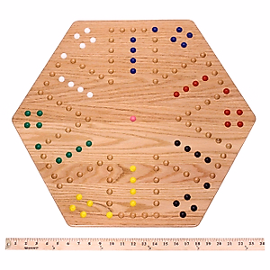 AmishToyBox.com Wahoo Wooden Marble Game Board Set - Large 24" Wide - Solid Oak Wood - Double-Sided - with Large 22mm Marbles and Dice Included