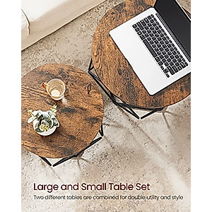 VASAGLE Small Coffee Table Set of 2, Round Coffee Table with Steel Frame, Side End Table for Living Room, Bedroom, Office, Rustic Brown and Black