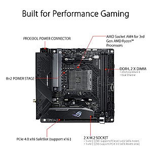 ASUS ROG Strix B550-I Gaming AMD AM4 (3rd Gen Ryzen™) Mini-ITX SFF Gaming Motherboard (PCIe 4.0, WiFi 6, 2.5Gb LAN, DDR4 5100+ (O.C.), Front USB 3.2 Gen 2 Type-C, Addressable Gen 2 RGB and Aura Sync)