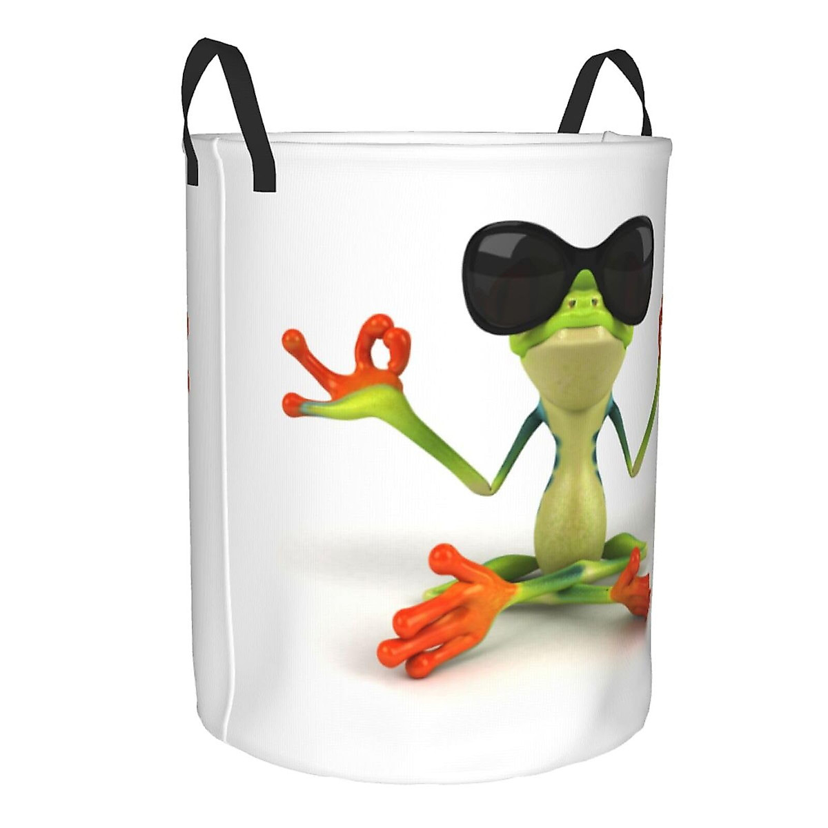 FOISIIAEA Laundry Basket,Funny Frog Wearing Glasses Bathroom Organizer Basket Waterproof Foldable Cloth Hamper with Lining for Home Storage