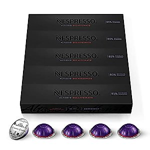 Nespresso Capsules VertuoLine, Altissio Decaffeinato, Dark Roast Espresso, 50 Count Espresso Coffee Pods, Brews 1.35 Ounce (VERTUO ONLY)