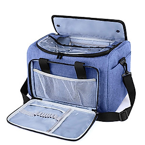 Teamoy Knitting Bag with Inner Detachable Divider, Yarn Storage Crochet Bag for Unfinished Projects, Crochet Hooks and Other Accessories, Dark Blue