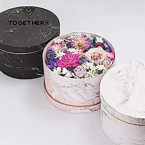BBJ WRAPS Vintage Marble Flower Paper Box Round Florist Boxes For Bouquet With Lids Set/3 (S/M/L) (Black)