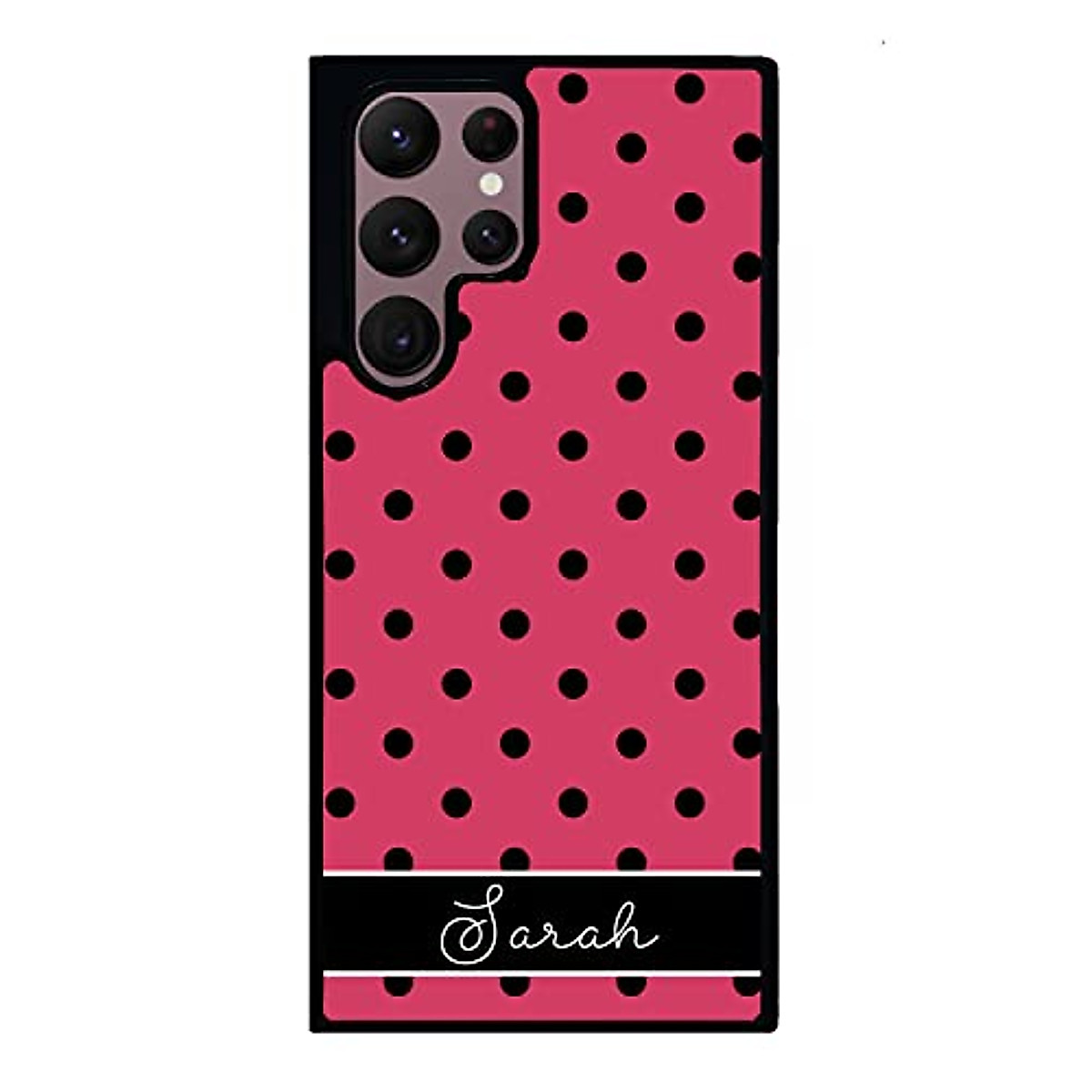 Pink Polka Dot Personalized Black Rubber Phone Case Compatible With Samsung Galaxy S23 S23+ Ultra S22 S22+ S21 S21FE S21+ S20FE S20+ S20 Note 20 S10 S10+ S10e