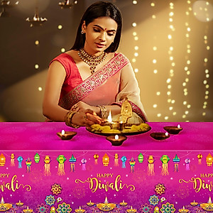 3 Pack Happy Diwali Disposable Tablecloth, Festival of Lights Plastic Table Cover for Rectangle Tables, Diwali Table Cloth for Indian Diwali Light Celebration Party Supplies Decorations, 54×108 Inch