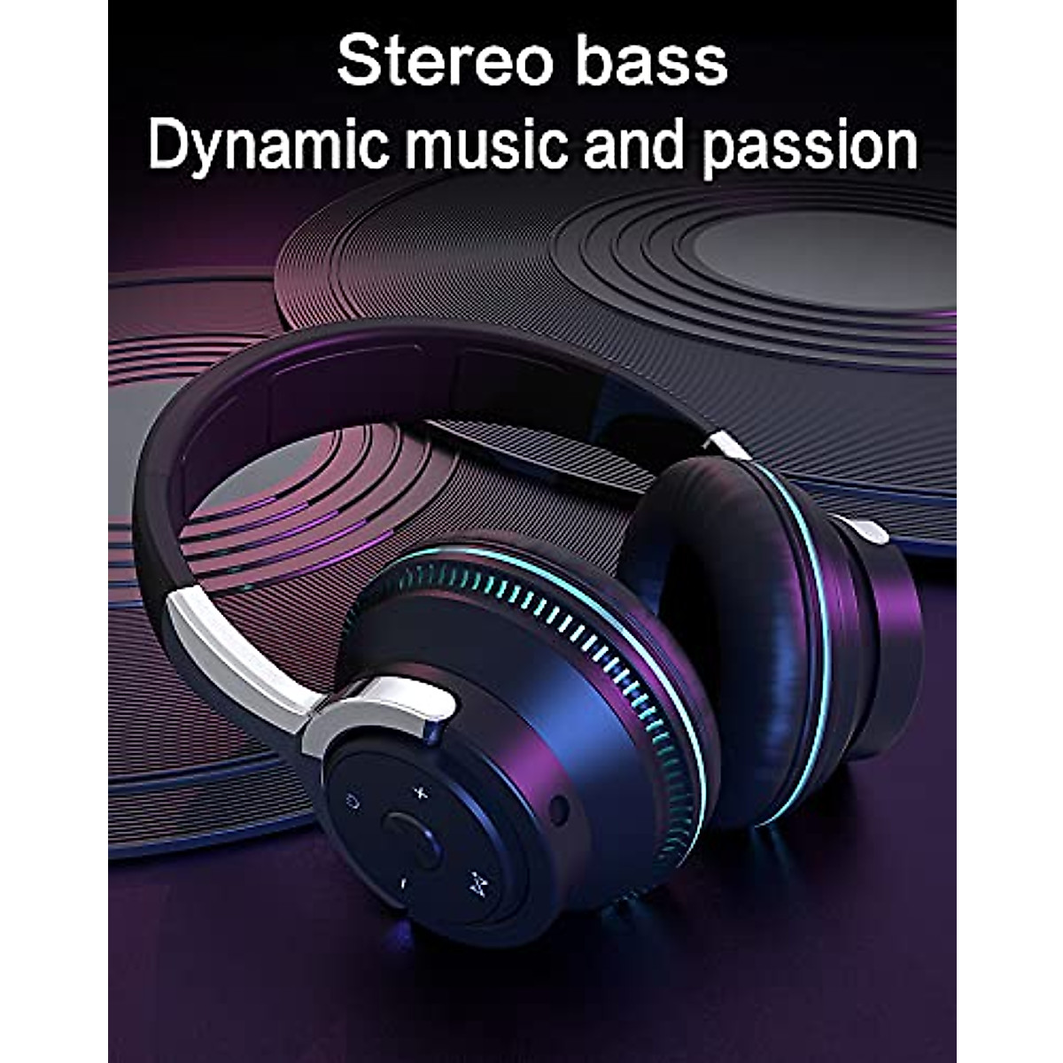 VR robot Noise Cancelling Over Ear Deep Bass Wireless Headphones Bluetooth 5.1 Stereo Foldable Headset Multicolor LED Light Built-in Mic Earphone for Phone Black