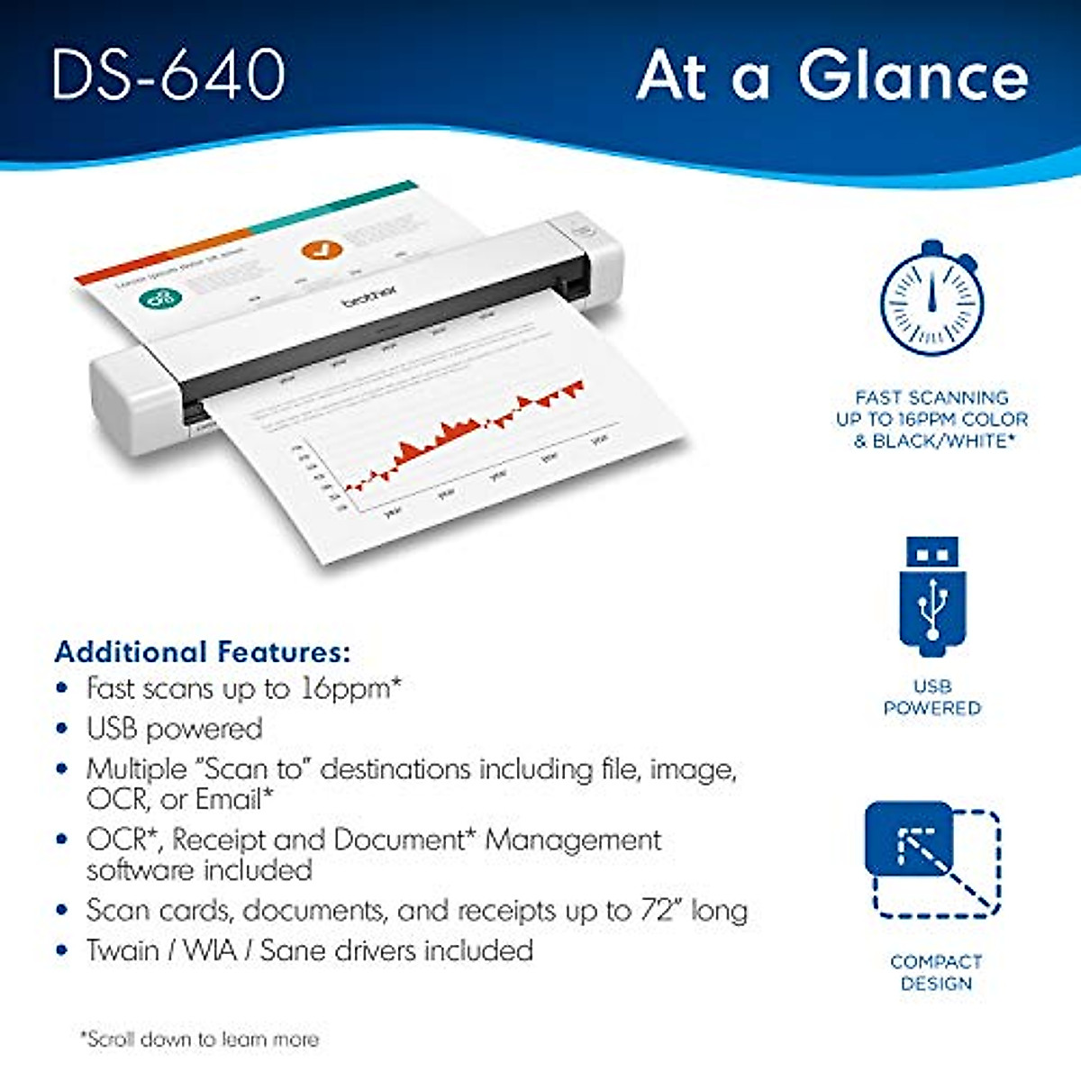 Brother DS-640 Compact Mobile Document Scanner