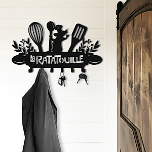 Pentacle Toys La Ratatouille Metal Key Holder - 6 Hooks Metal Hanger - Metal Kitchen Hook - Kids Room Cartoon Theme Decor - Room Entrydoor Hook Sign - Unique Room Door Decor