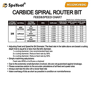 SpeTool Spiral Downcut Router Bits with 3/8 inch Cutting Diameter, 1/2 inch Shank HRC55 Solid Carbide CNC End Mill for Wood Small Cut, Carving