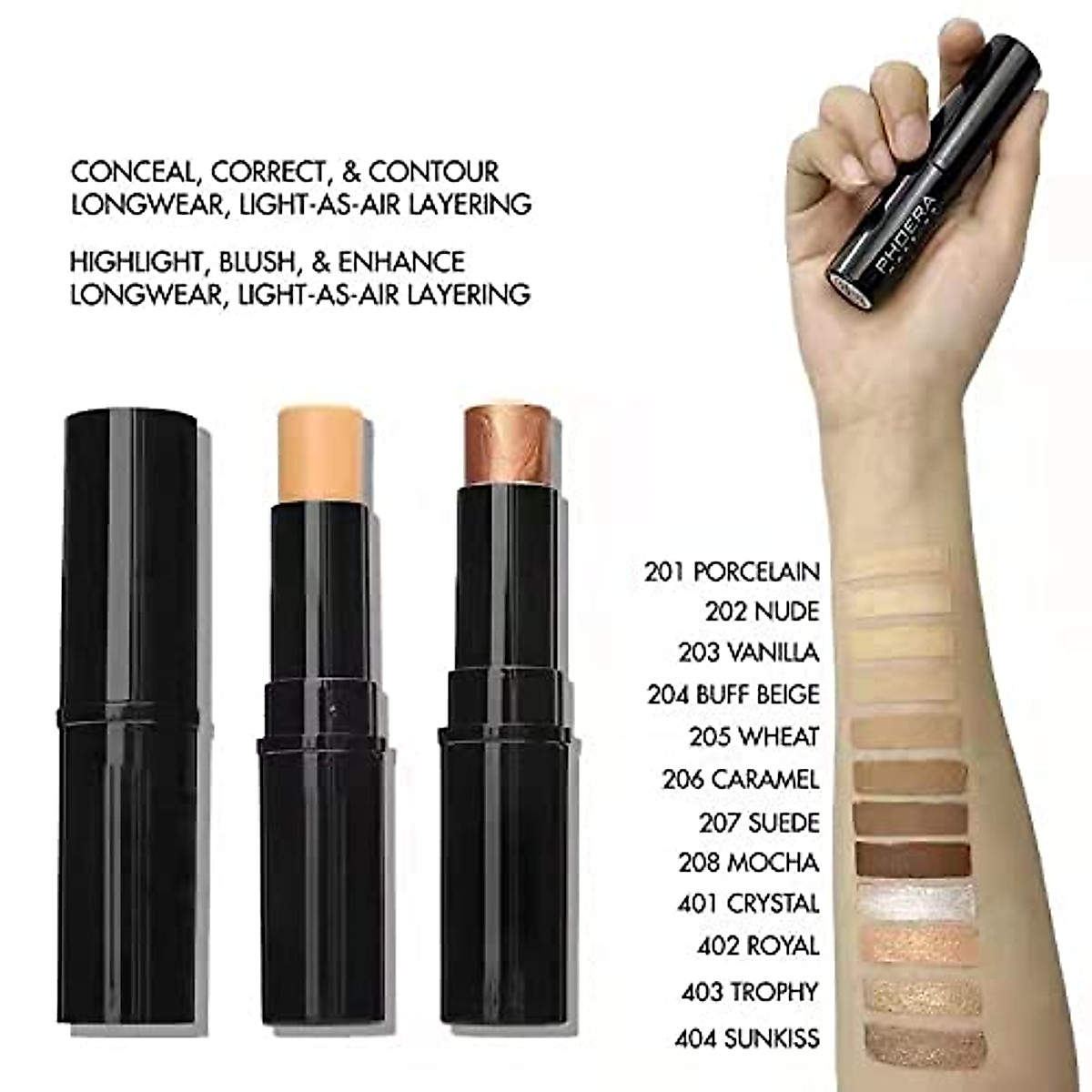 2 Pack PHOERA Contour Stick, Shading Contour Stick for Makeup that Effortlessly Covers Contours Soft Matte Foundation Stick Full Coverage Waterproof.(207# Caramel&208# Espresso)